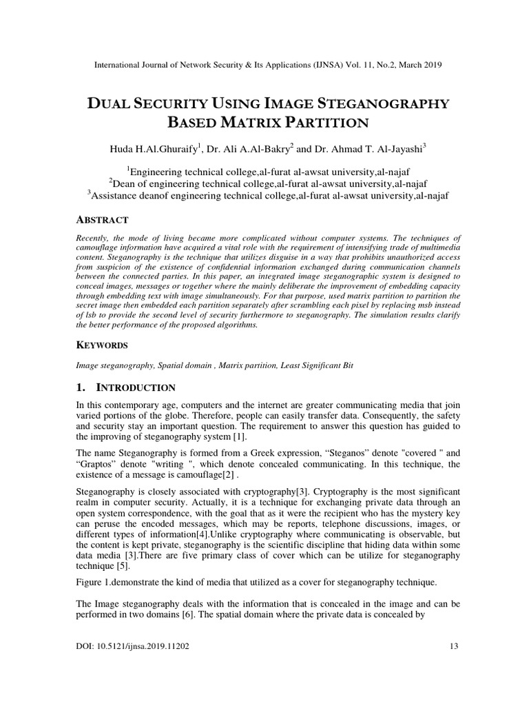 Dual Security Using Image Steganography Based Matrix Partition | PDF | Computing | Computer ...