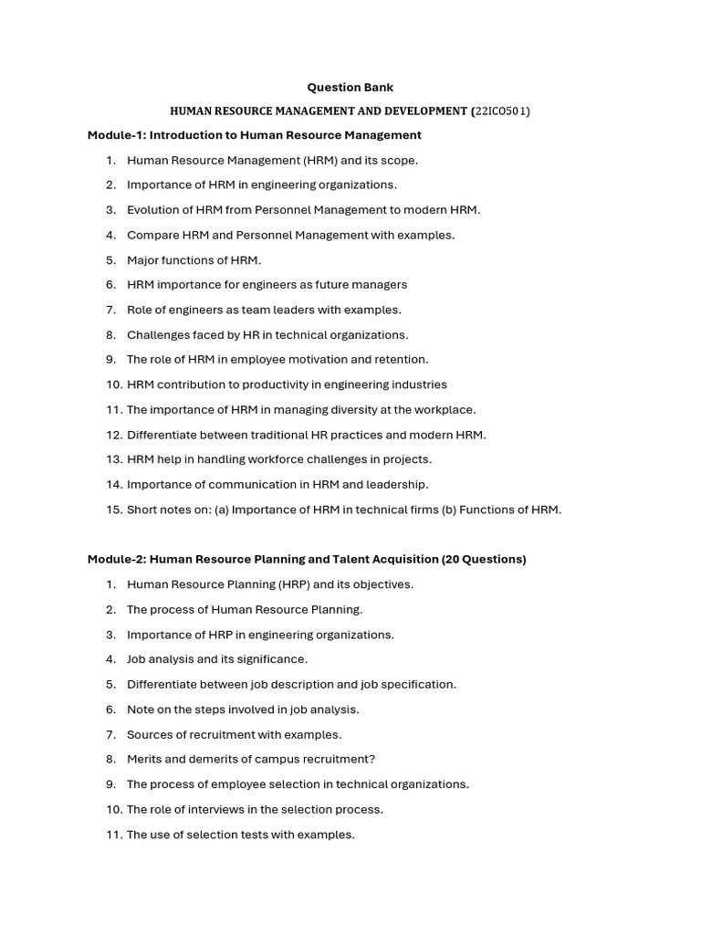 Question Bank of Module 1 and 2 | PDF