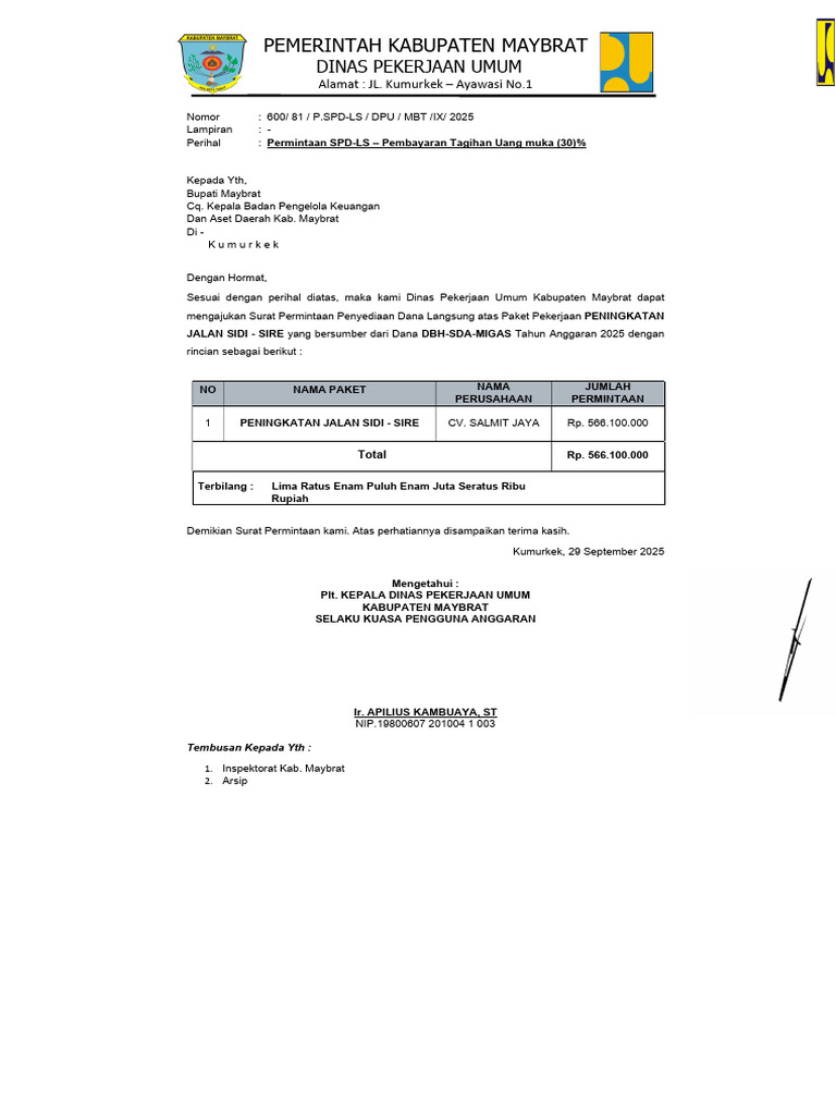 Permintaan SPD-LS DPU Maybrat 2025 | PDF