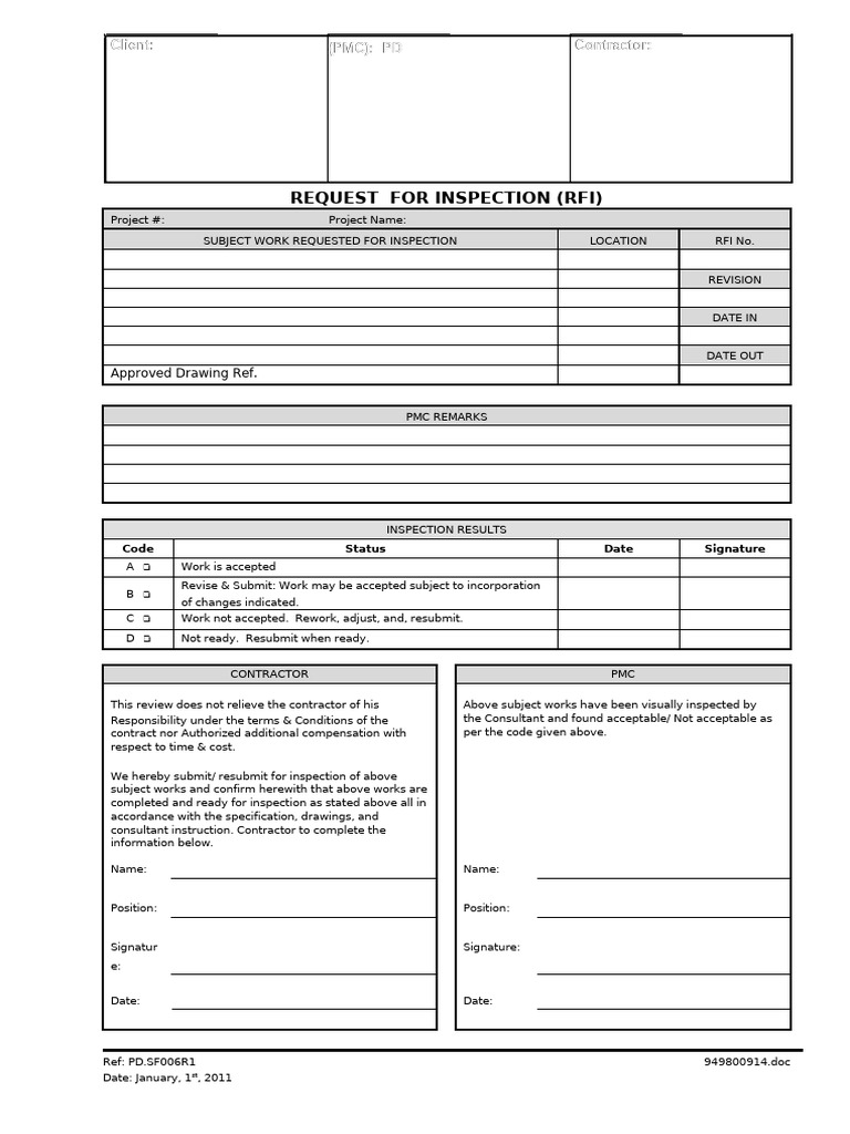 RFI Inspection Request Template | PDF
