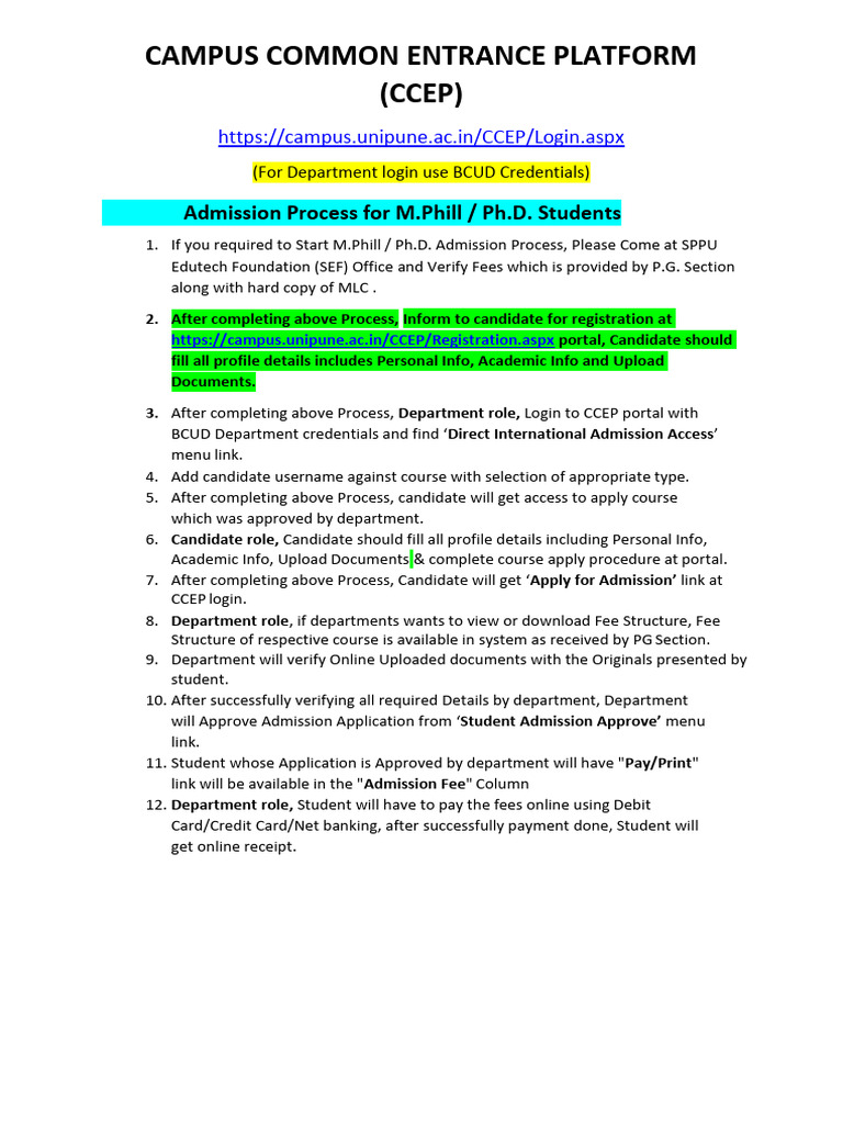 CCEP M.phill Ph.D. AdmissionProcess | PDF