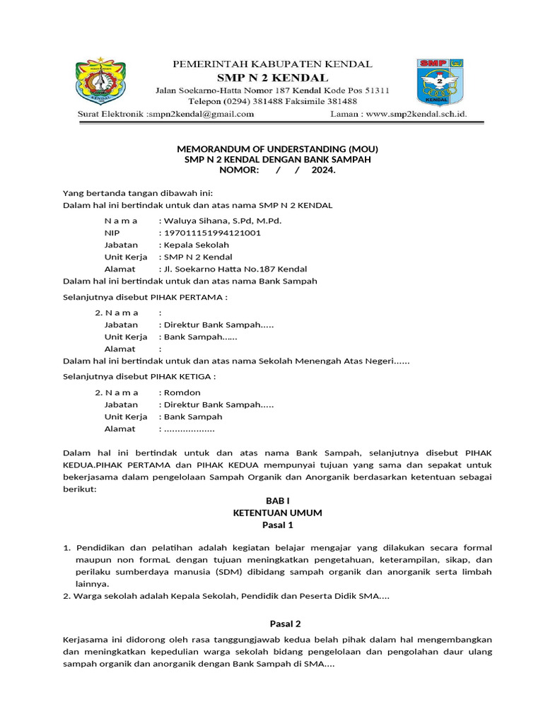 Contoh MOU Bank Sampah | PDF