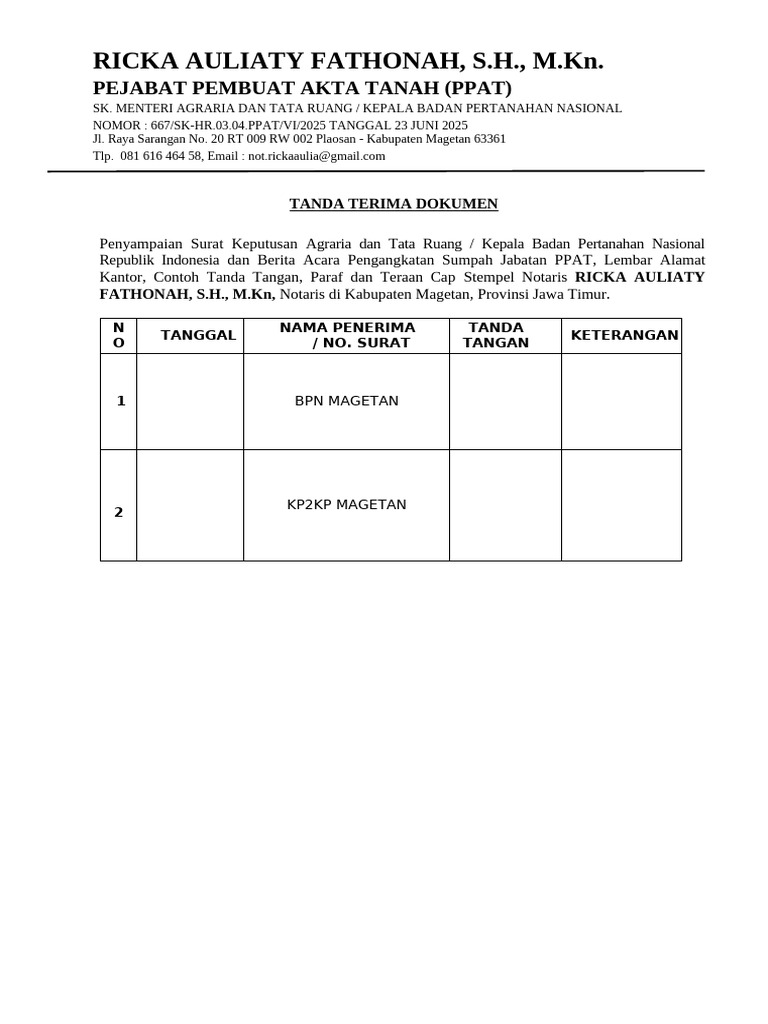 Tanda Terima Ppat Kp2kp | PDF