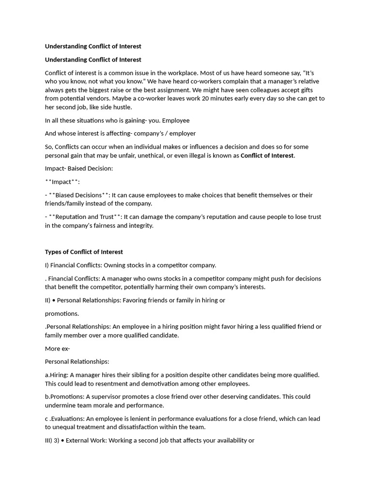 Workplace Conflict of Interest Explained | PDF | Conflict Of Interest ...
