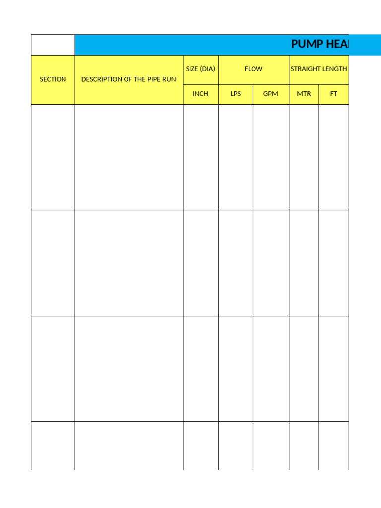 Pump Head Calculation Sheet | PDF | Valve | Gas Technologies