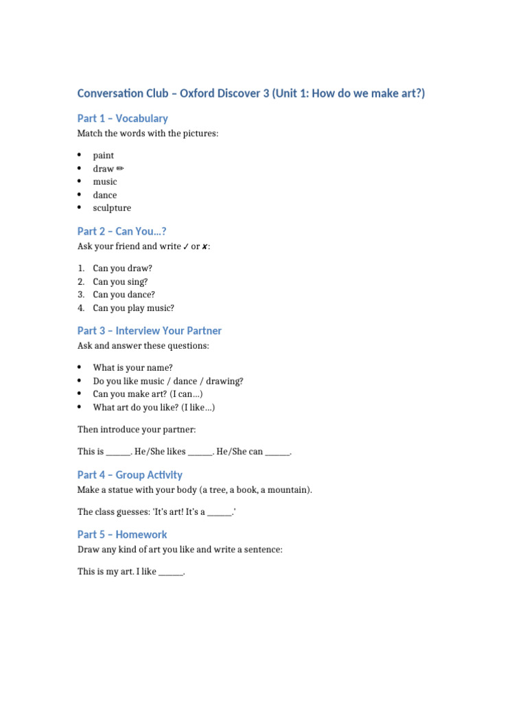 Oxford Discover3 Unit1 ConversationClub | PDF