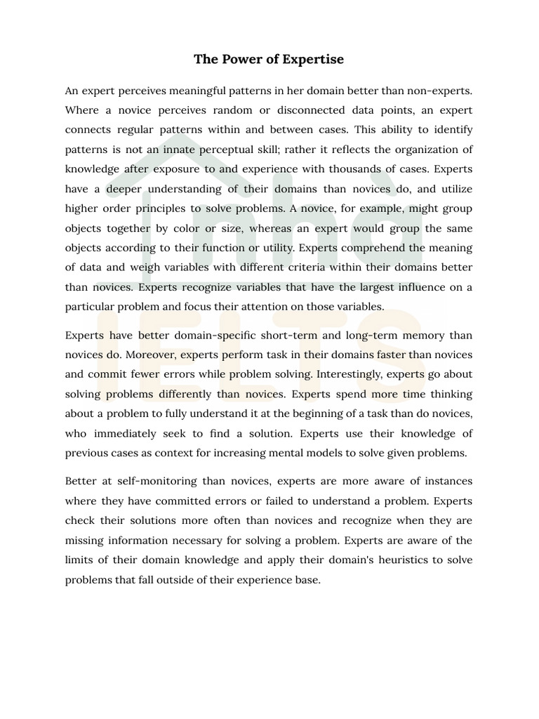 Understanding Expert vs. Novice Skills | PDF
