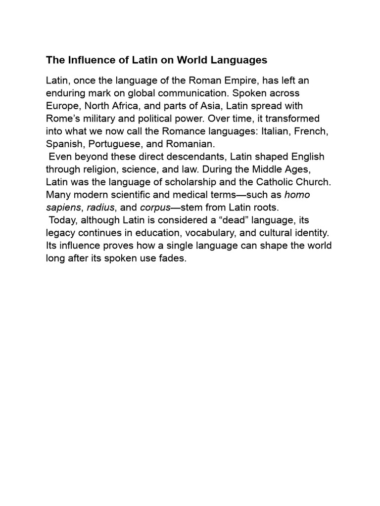The Influence of Latin On World Languages | PDF