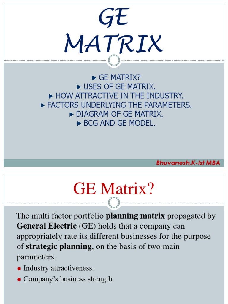 GE Matrix | PDF | General Electric | Mc Kinsey & Company