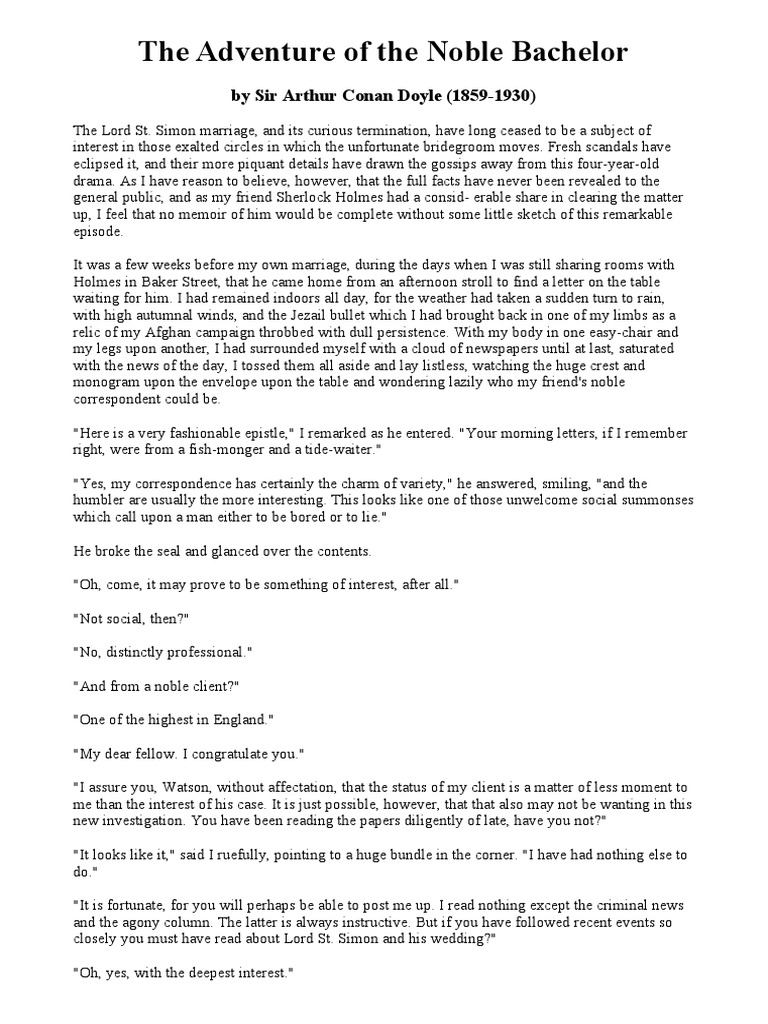 Sherlock Holmes-The Adventure of The Noble Bachelor | PDF | Sherlock ...