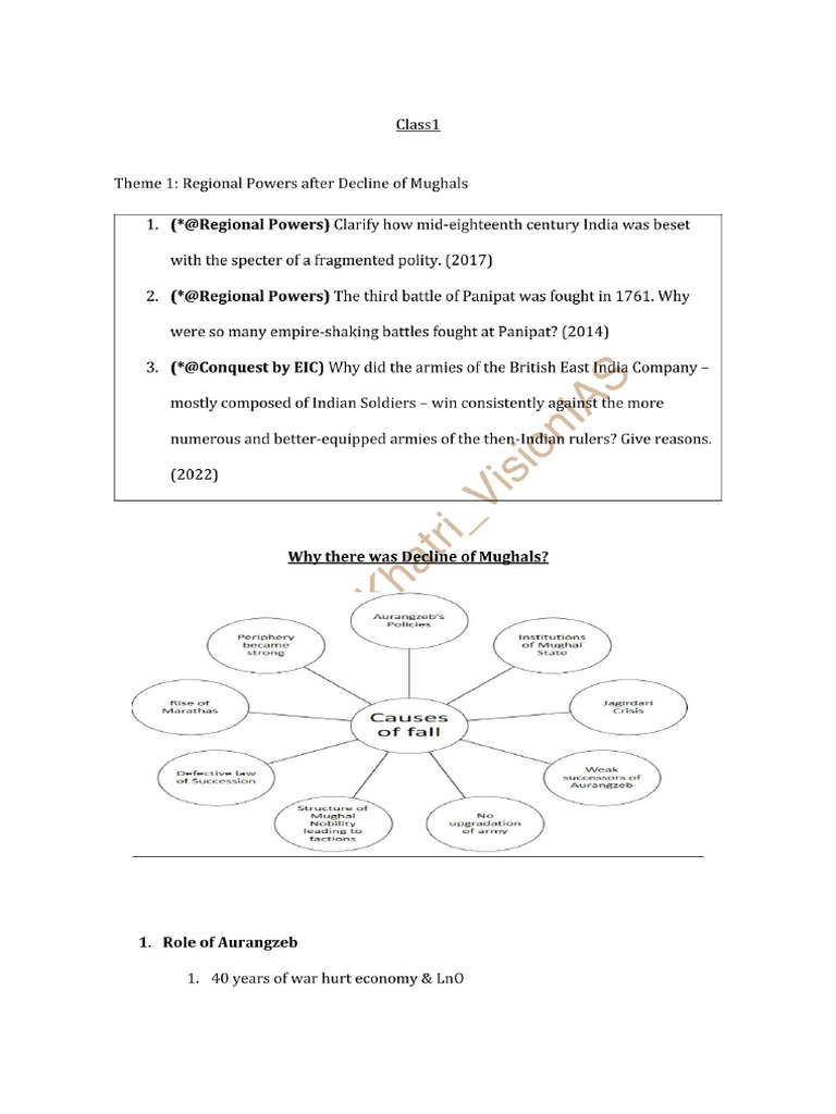 Class 1 Regional Power, Decline of Mughal | PDF