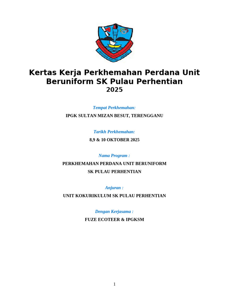 Kertas Kerja Perkhemahan SKPP 2024 Kak Bad | PDF