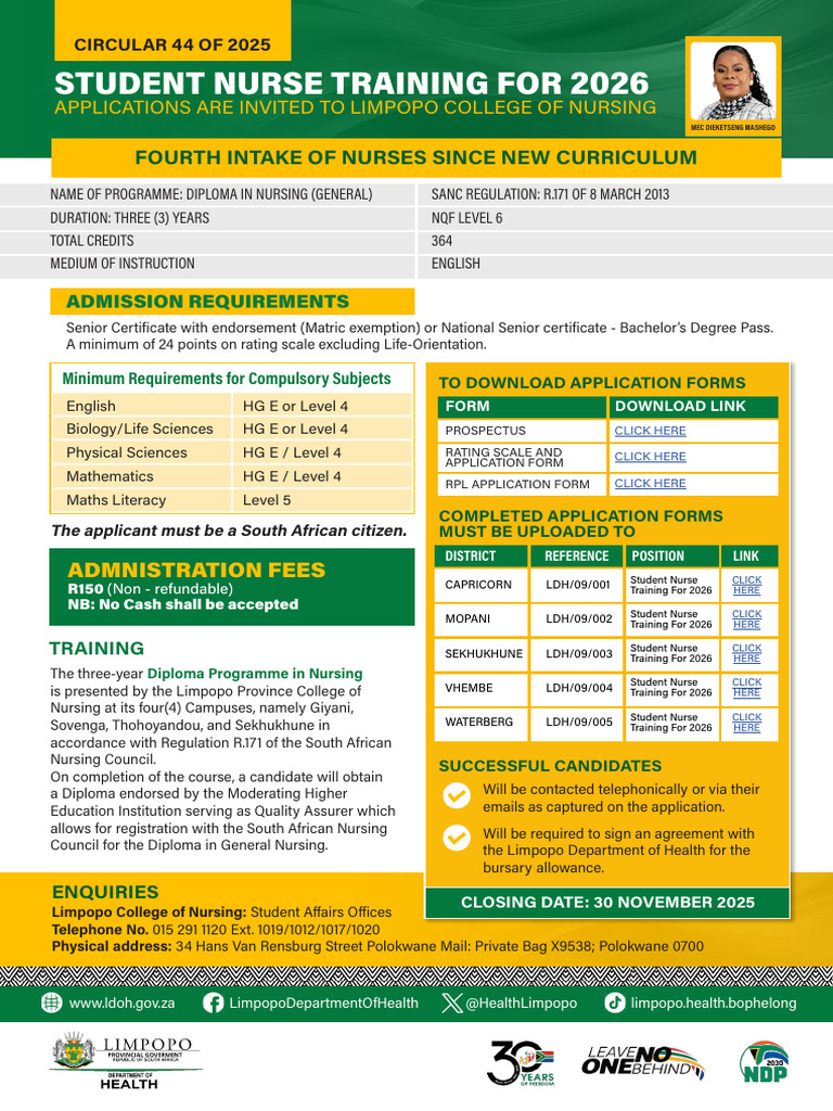 Advert On Circular No 44 of 2025. Student Nurse Training For 2026 | PDF ...