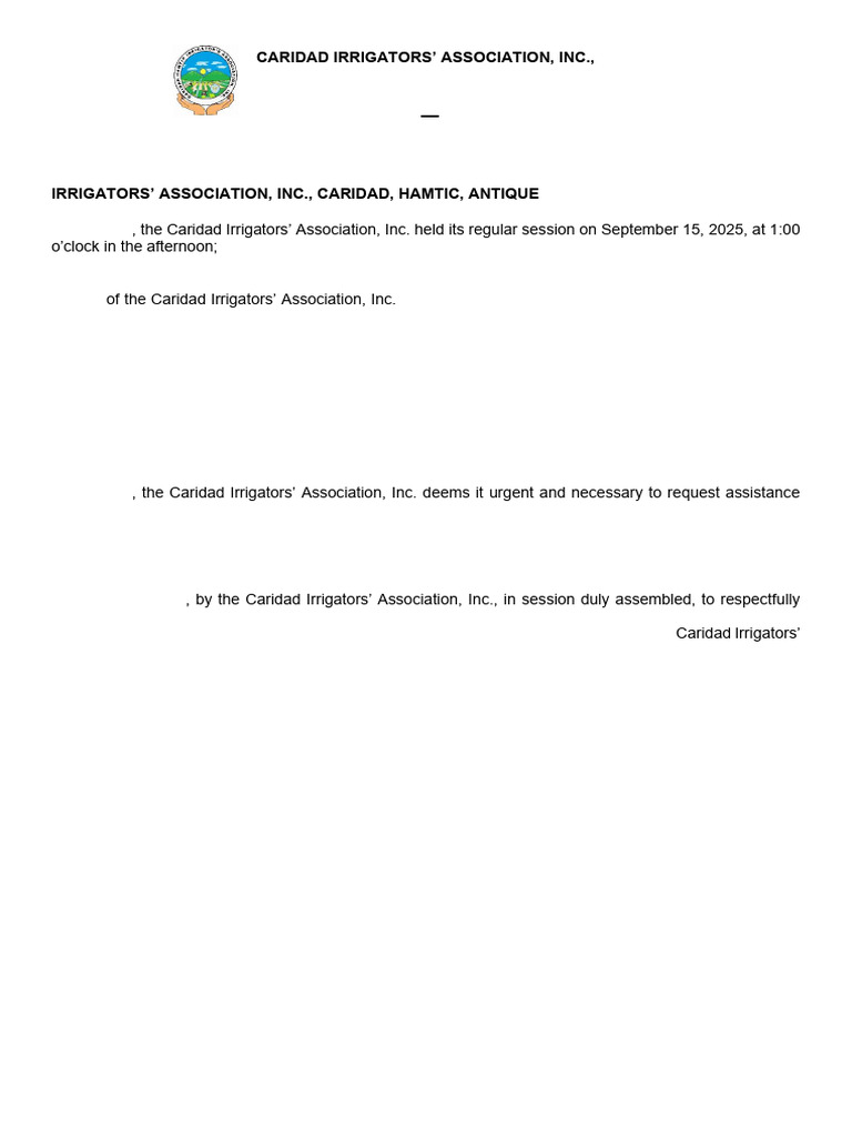 Resolution - Request For Financial Assistance (Repair of Dam Apron ...