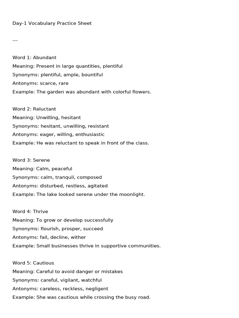 Day1 Vocabulary Practice | PDF
