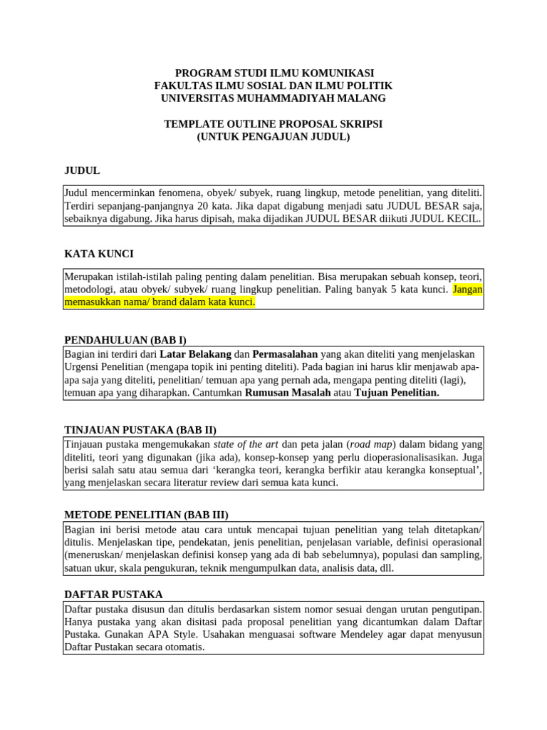 Template Proposal Skripsi Ilmu Komunikasi | PDF