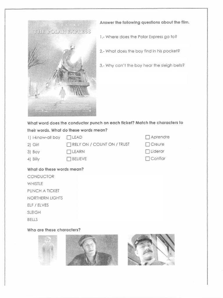 Polar Express Questions and Vocabulary | PDF