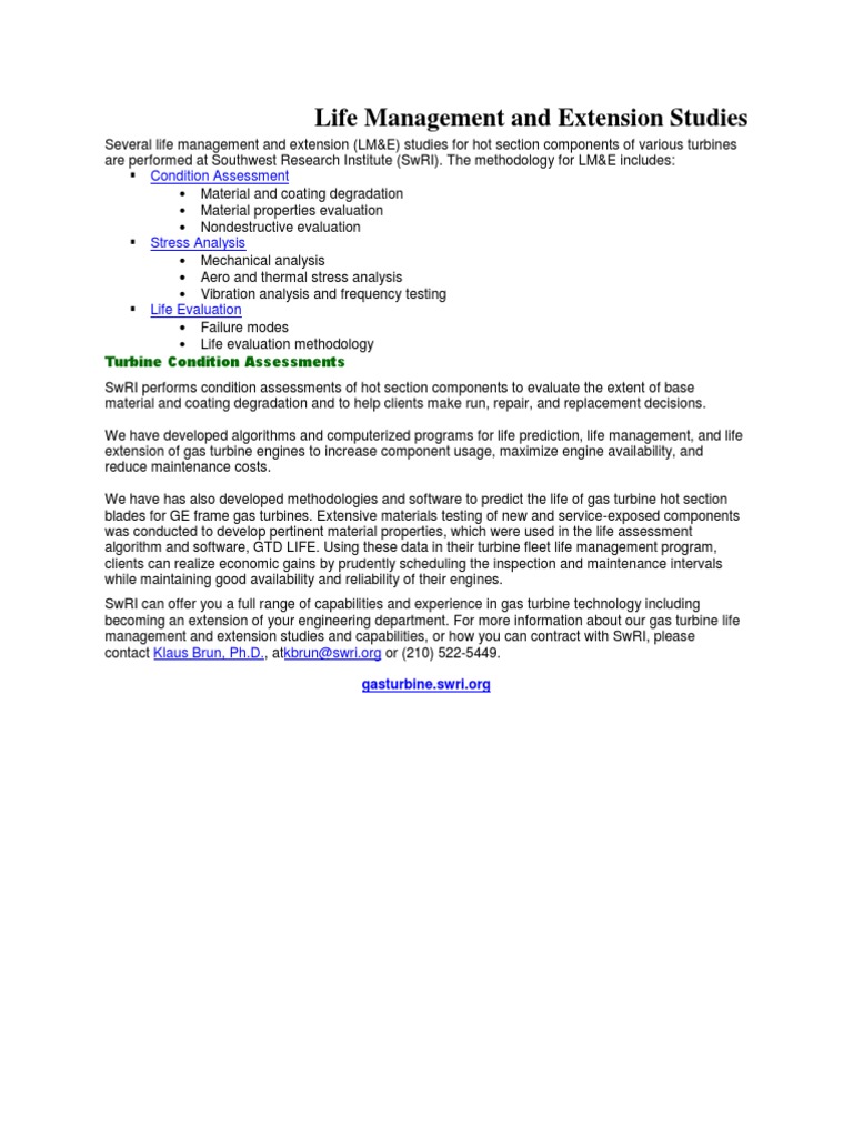 Life Management and Extension Studies | PDF | Gas Turbine | Stress ...