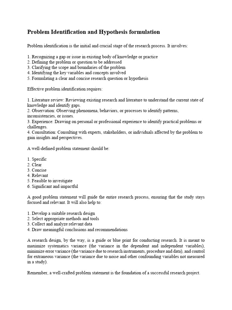 EDU 302 PDF Problem Identification and Hypothesis Formulation | PDF ...
