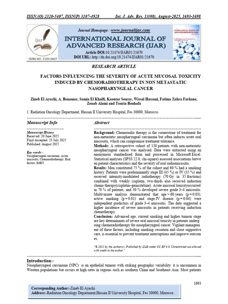 Factors Influencing The Severity of Acute Mucosal Toxicity Induced by ...