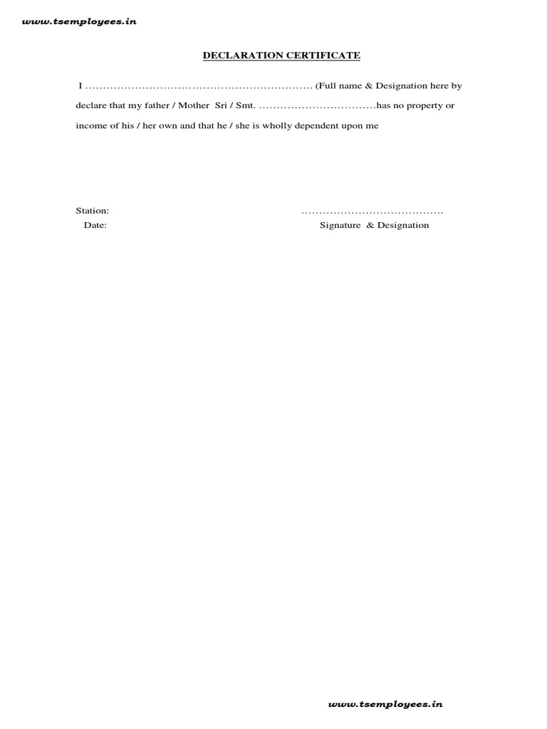 Declaration Certificate for Dependents | PDF