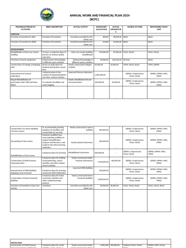 Annual Work & Financial Plan 2024 | PDF