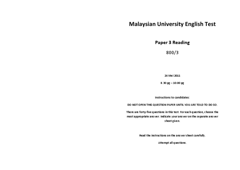 MUET Reading Paper