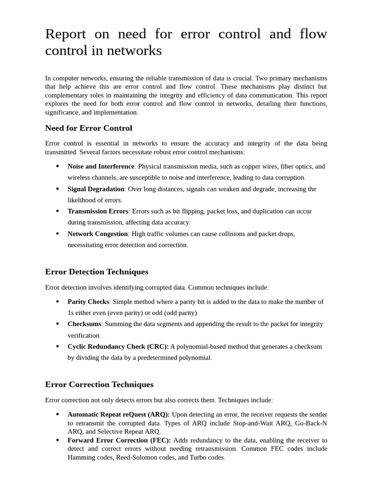 Report On Need For Error Control and Flow Control in Networks (23mx310 ...