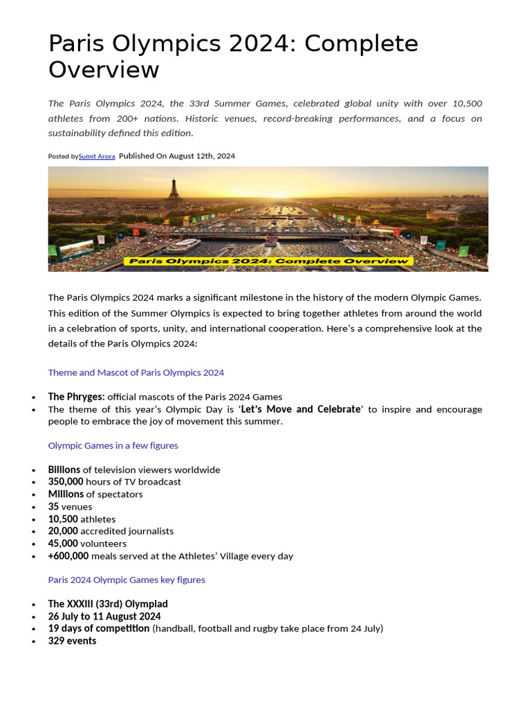 Paris 2024 Olympics: Key Highlights & Stats | PDF | Olympic Games ...