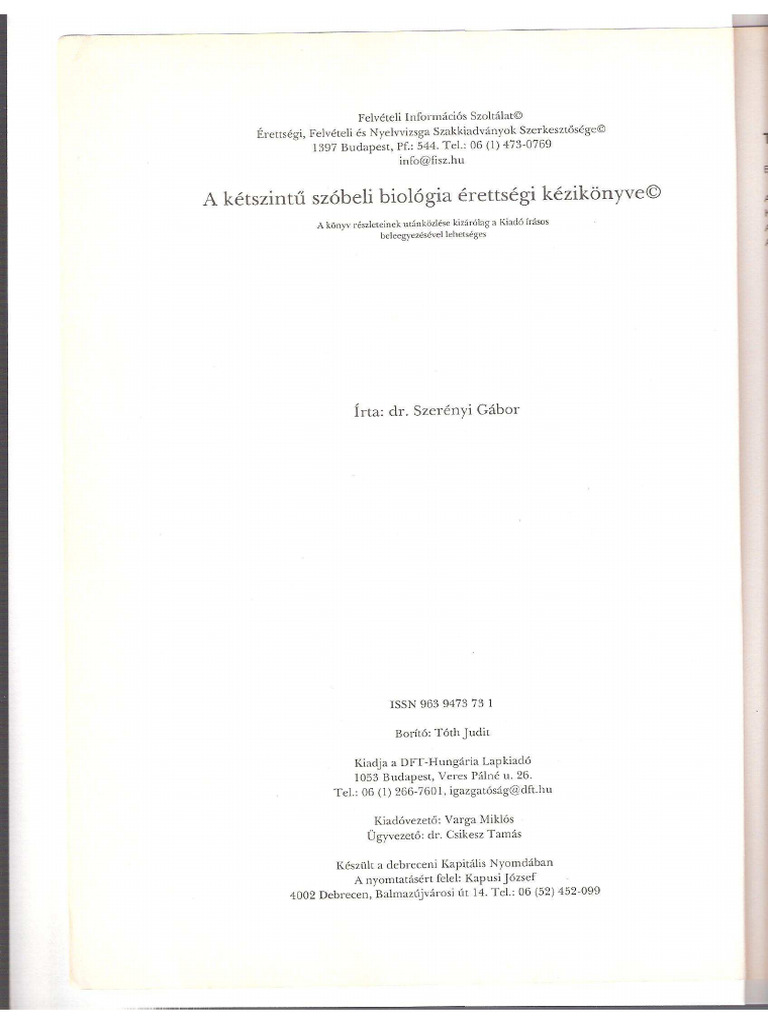 Ketszintű Szobeli BIOLOGIA Erettsegi Kezikonyve Szerényi | PDF