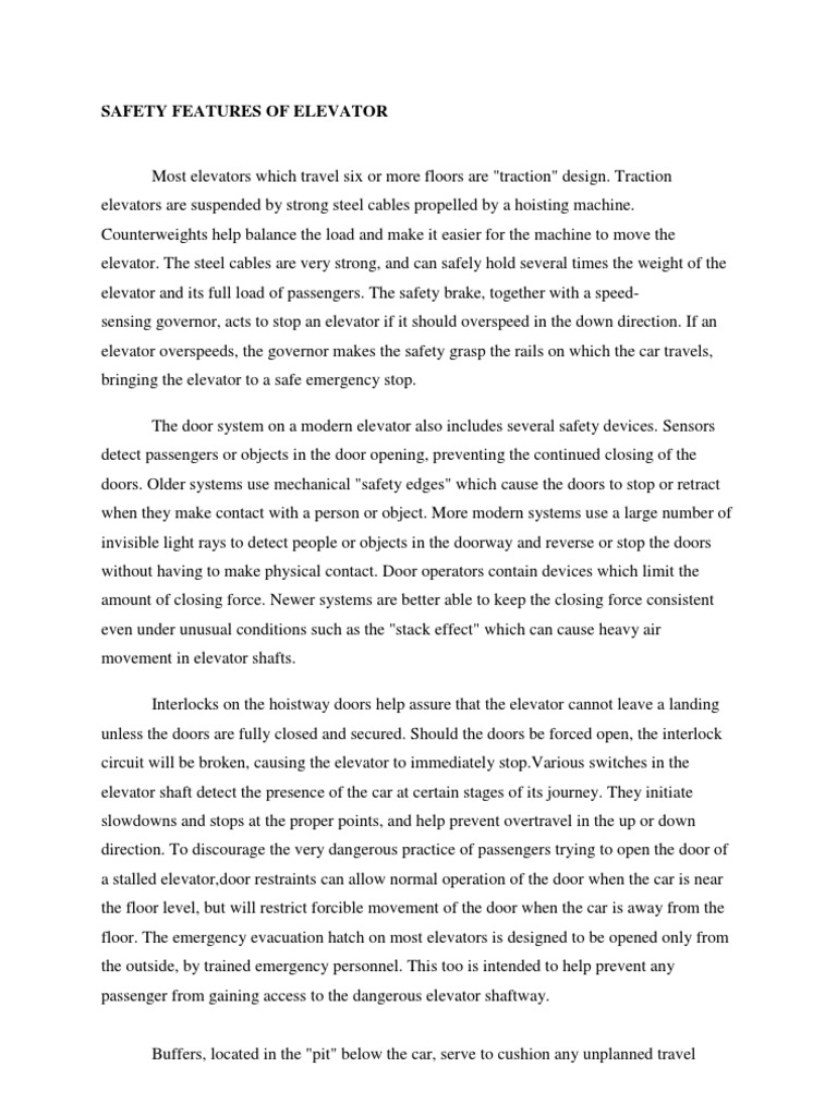 Safety Features of Elevator | PDF | Elevator | Mechanical Engineering