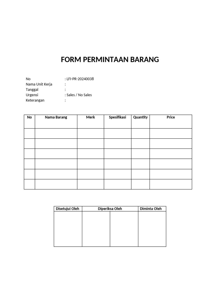 Form Permintaan Barang Perusahaan | PDF
