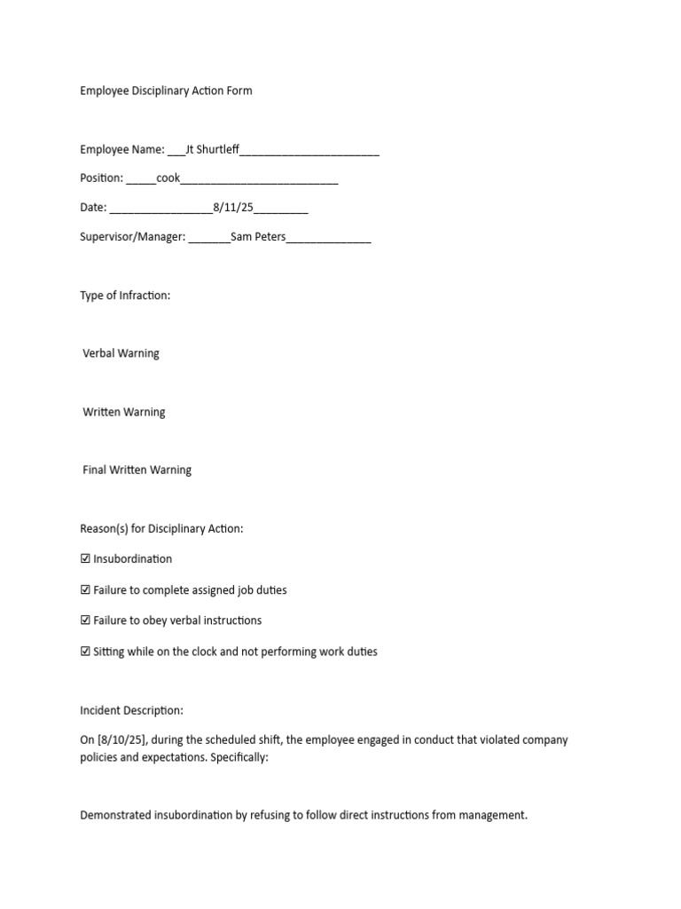 Employee Disciplinary Action Form | PDF