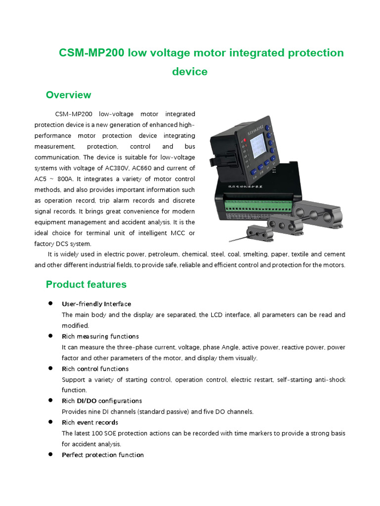 CSM-MP200 Low Voltage Motor Integrated Protection Device | PDF | Power ...