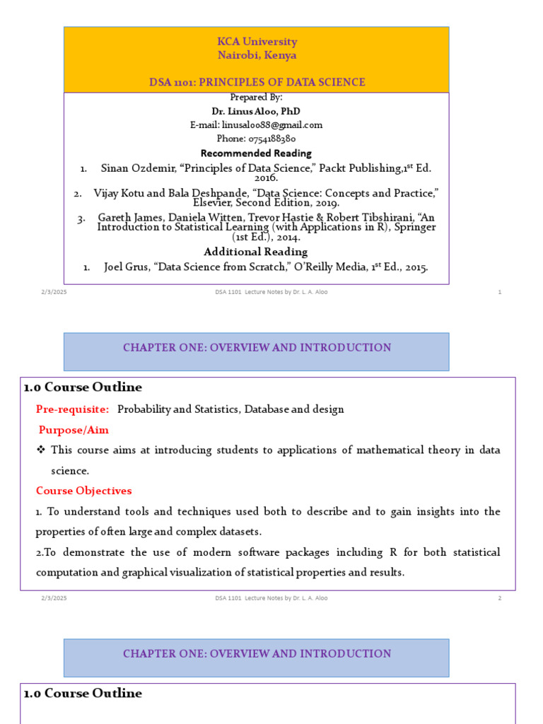 DSA 1101-Chapter-1-Lecture-1 | PDF | Machine Learning | Data Science