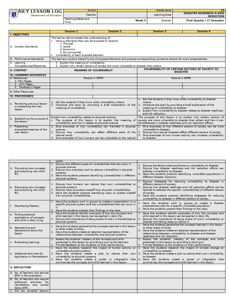 DLL DRRR Quarter 1 Week 3 | PDF | Disaster Risk Reduction | Vulnerability