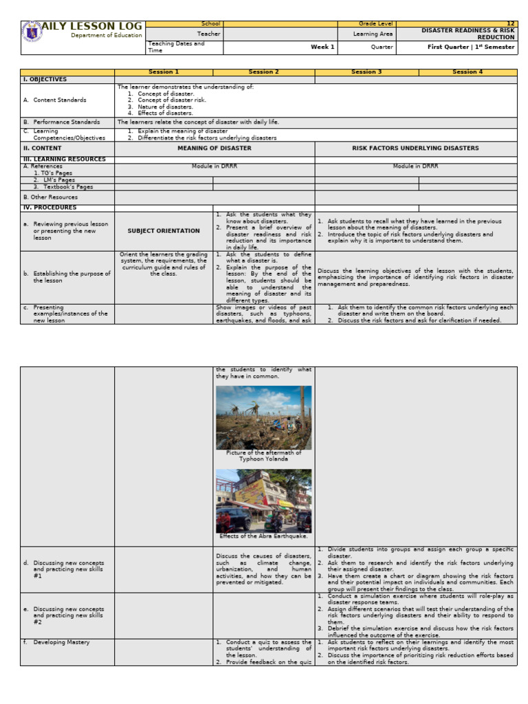 DLL DRRR Quarter 1 Week 1 | PDF | Learning | Risk