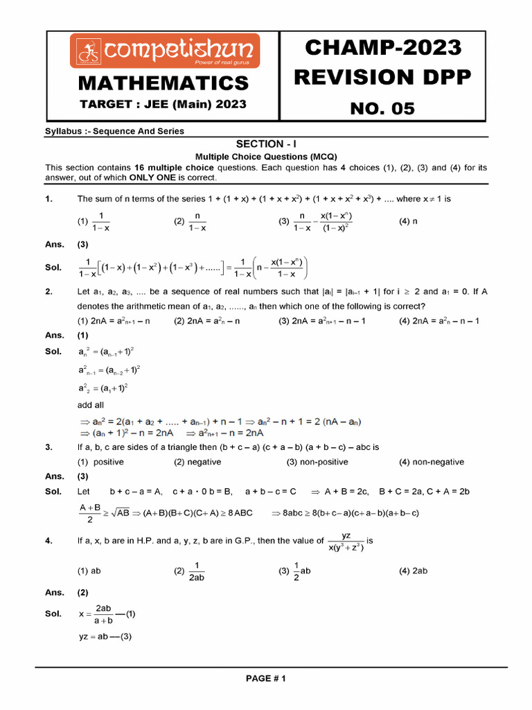 DPP 5 Text Solution SEQUENCE and SERIES AnanthGarg&on ...