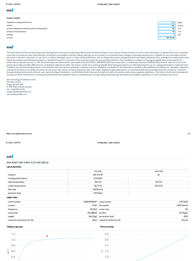 Calculation 40 HP Motor 160 LPM 13.2kw Heatload Air Cooler | PDF