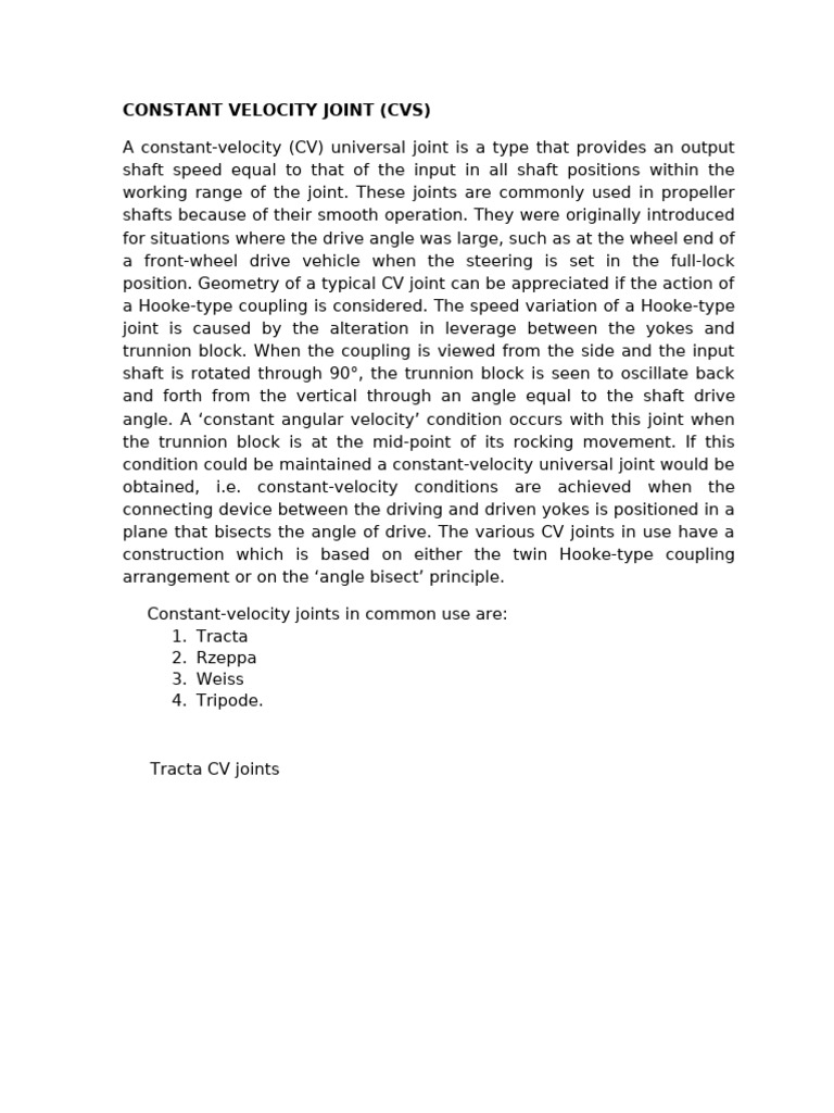 Types of Constant Velocity Joints | PDF | Axle | Mechanical Engineering