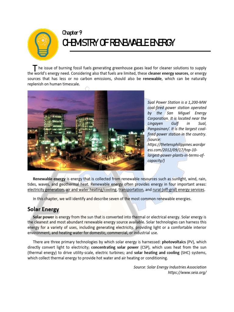 Chapter 9 Chemistry of Renewable Energy - Handout | PDF | Renewable ...