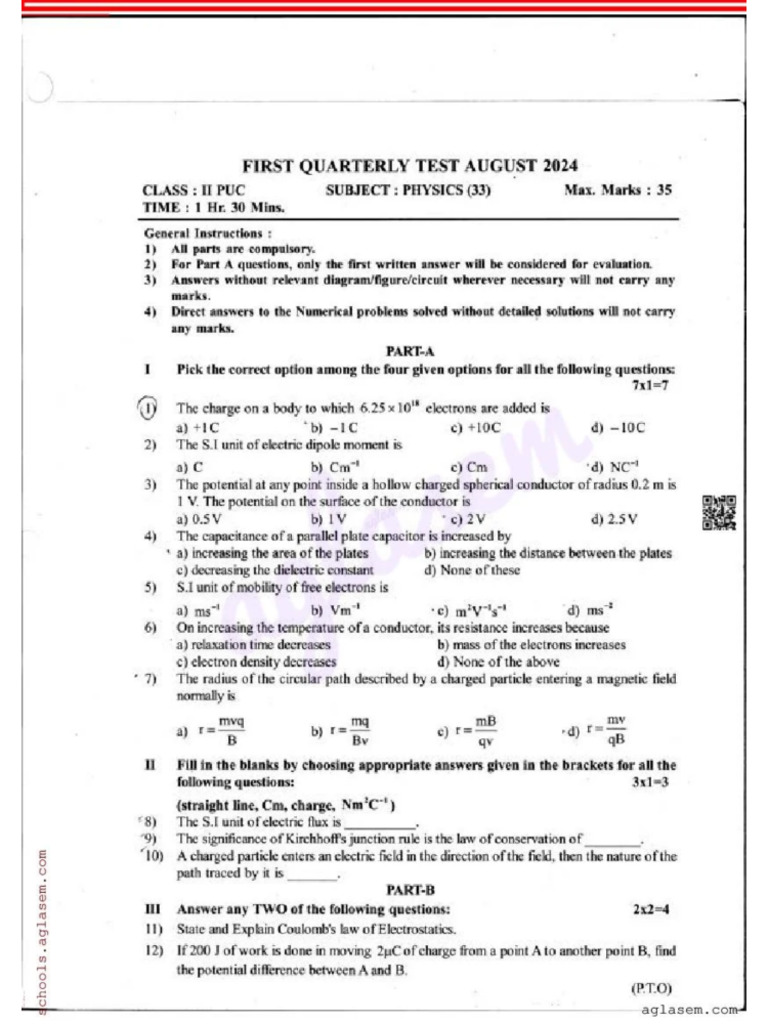 II Puc Physics 2024 | PDF