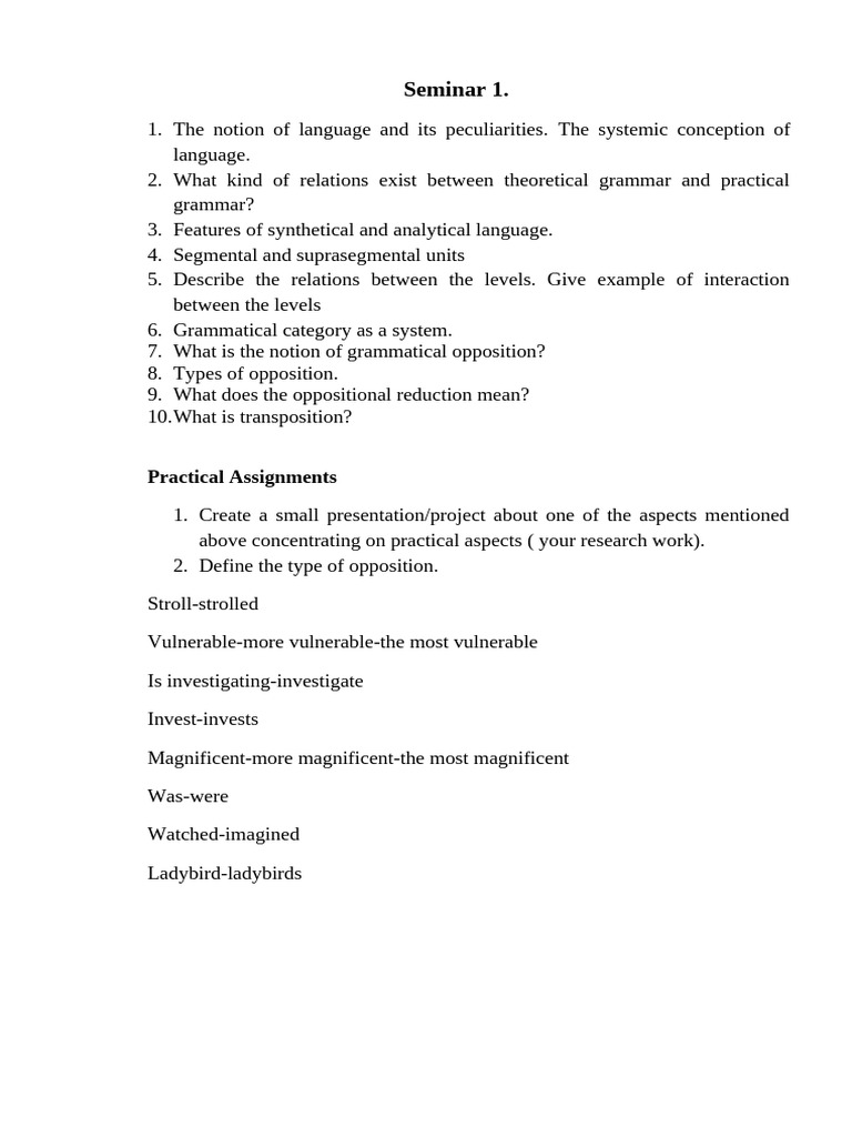 Seminar 1.: Practical Assignments | PDF