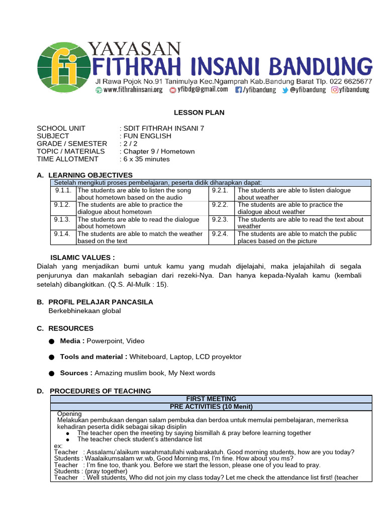 LESSON PLAN - Chapter 9 - Hometown | PDF | Human Communication | Behavior Modification