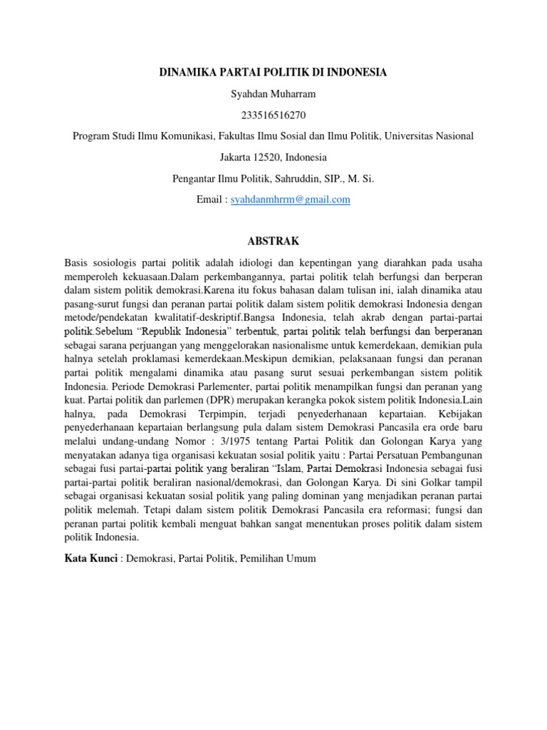 Dinamika Partai Politik Indonesia | PDF