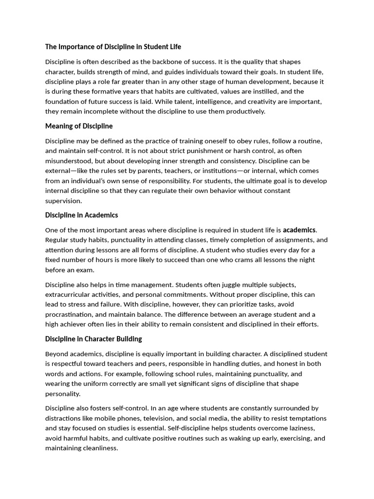 Discipline: Key to Student Success | PDF | Disciplines | Behavioural ...