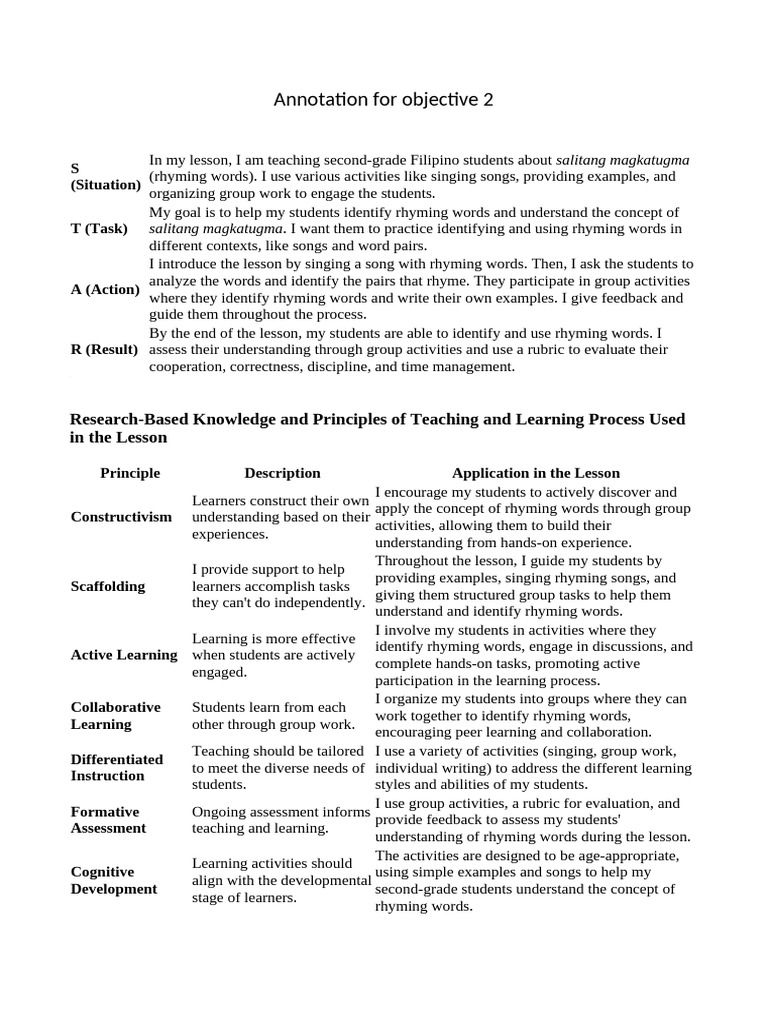 Annotation For Objective 2 | PDF | Learning | Educational Assessment