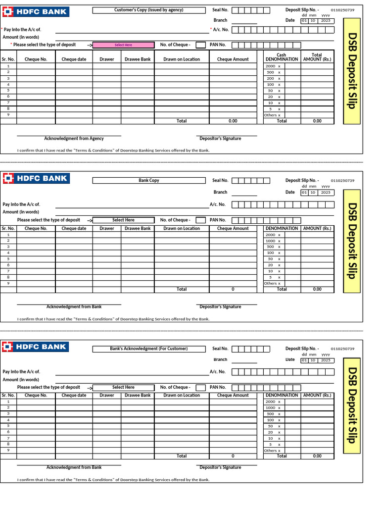 DSB Deposit Slip Template | PDF | Cheque | Payments