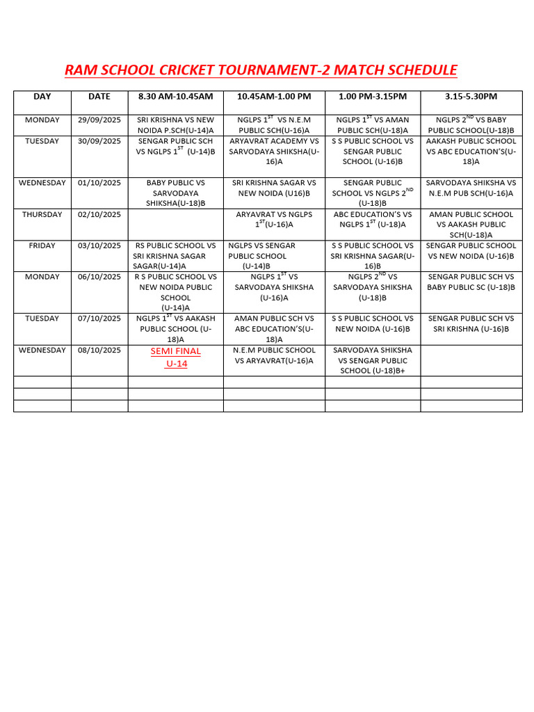 Ram School Cricket Tournament-2 | PDF