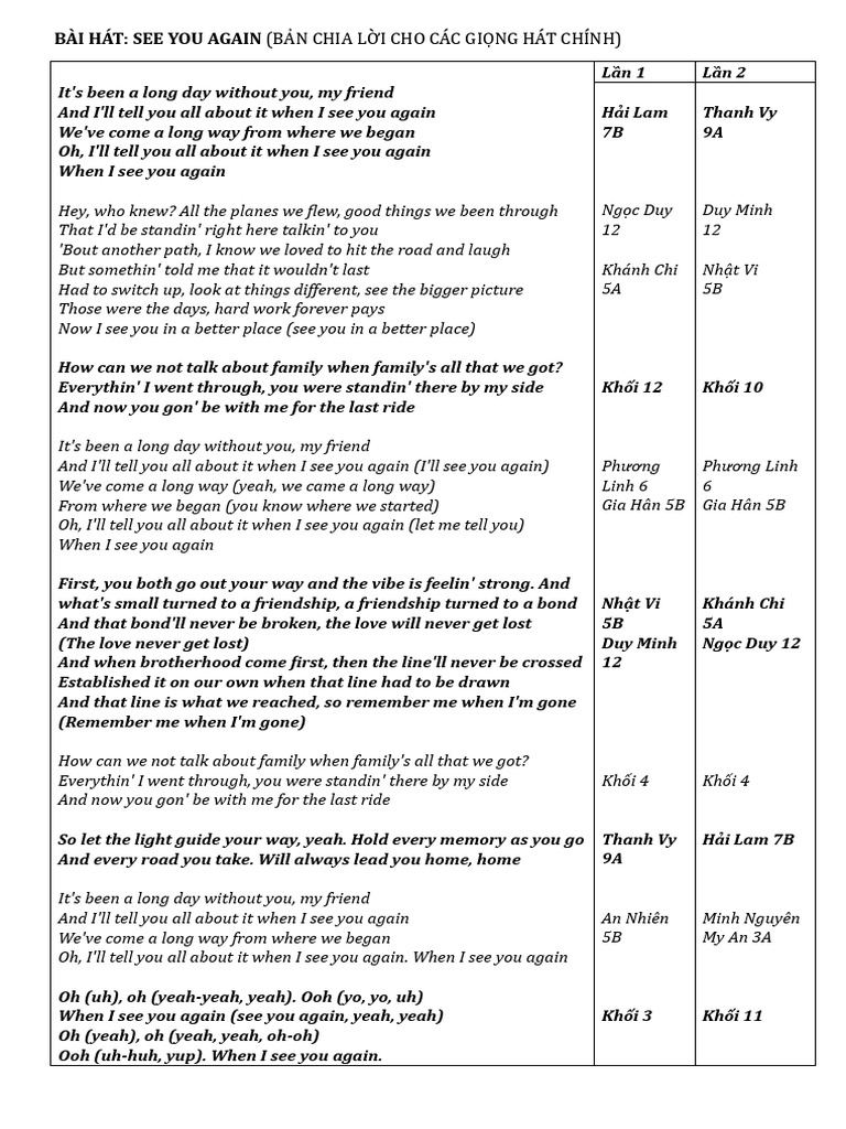 "See You Again: Song Lyrics Analysis" | PDF